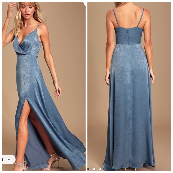 Lulus | Dresses | Constantine Slate Blue Satin Maxi Dress | Poshmark